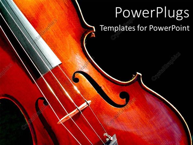 PowerPoint Template: Wooden violin with four strings on a black ...