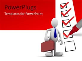 PowerPoint Template: White figure with briefcase next to row of ticked ...