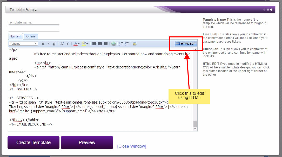 How Do I Edit The HTML Code For My Email Template Purplepass Support