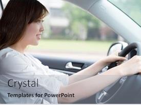 Asian Female Driver Touching Dashboard PPT template 97 | CrystalGraphics
