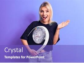 Beautiful Blonde Woman Controlling Weight PPT template 67 | CrystalGraphics