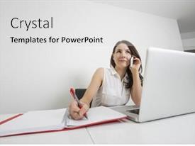 Beautiful Businesswoman Answering Cell Phone PPT template 33 ...