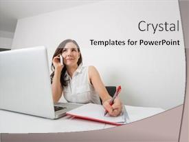 Beautiful Businesswoman Answering Cell Phone PPT template 90 ...