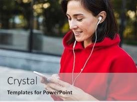 Beautiful Young Sportswoman Listening PPT template 79 | CrystalGraphics