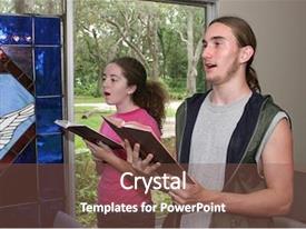 Boy And Girl Singing Hymn PPT template 95 | CrystalGraphics