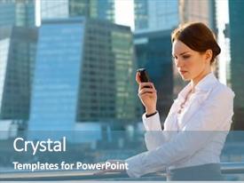 Business Woman Using Smartphone Urban PPT template 94 | CrystalGraphics
