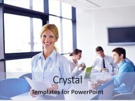 Business Woman With Her Staff PPT template 5 | CrystalGraphics