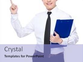 Businessman With Clipboard Finger Point PPT template 72 | CrystalGraphics