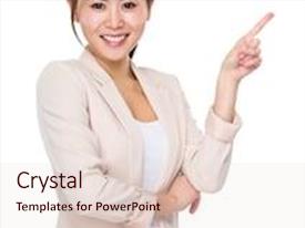 Businesswoman Showing Finger Point Up PPT template 31 | CrystalGraphics