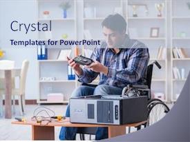 Computer Repairman On Wheelchair Working PPT template 10 | CrystalGraphics