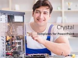 Computer Repairman Repairing Desktop Computer PPT template 80 ...