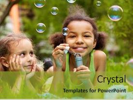 Cute Girl Blowing Soap Bubbles PPT template 38 | CrystalGraphics