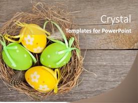 Easter Eggs Nest On Wooden PPT template 92 | CrystalGraphics