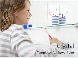 Girl In Bathroom Brushing Teeth PPT template 58 | CrystalGraphics