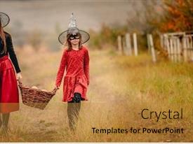 Girls In Halloween Costumes Bringing PPT template 19 | CrystalGraphics