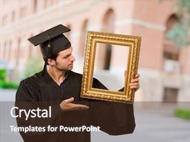 Graduate Man Showing A Frame PPT template 24 | CrystalGraphics