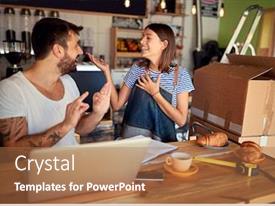 Happy Coffee Shop Owners Young PPT template 95 | CrystalGraphics