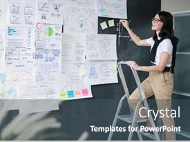Happy Female Broker With Piece PPT template 76 | CrystalGraphics