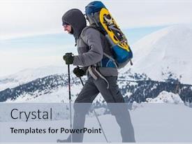 Hiker With Snowshoes In Winter PPT template 44 | CrystalGraphics
