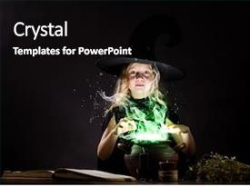 Little Halloween Witch Reading Conjure PPT template 28 | CrystalGraphics