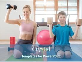 Mother And Son Doing Weight PPT template 30 | CrystalGraphics
