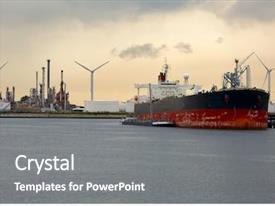 Oil Tanker Ship In Port PPT template 86 | CrystalGraphics
