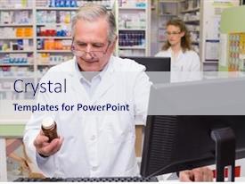 Pharmacist Looking At Medicine Bottle PPT template 56 | CrystalGraphics