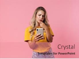 Photo Of Thinking Young Woman PPT template 9 | CrystalGraphics