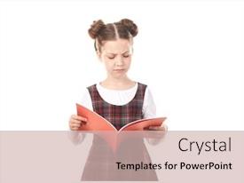 Sad Elementary School Girl Reading PPT template 72 | CrystalGraphics