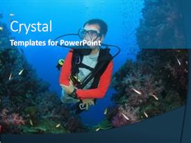 Scuba Diver Exploring Coral Reef PPT template 60 | CrystalGraphics