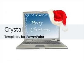 Silver Laptop With Merry Christmas PPT template 98 | CrystalGraphics