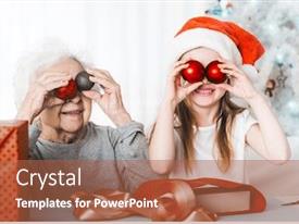 Smiling Granddaughter In Santa Hat PPT template 35 | CrystalGraphics