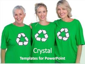 Three Women Wearing Green Recycling PPT template 50 | CrystalGraphics