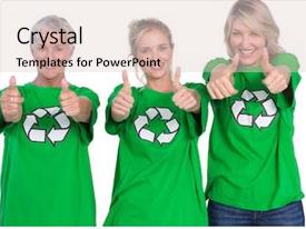 Three Women Wearing Green Recycling PPT template 77 | CrystalGraphics
