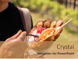 Street Food Woman Eat A Waffle Ice PPT template 90 | CrystalGraphics