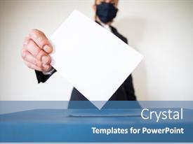 Woman Wearing Mask Putting Vote PPT template 15 | CrystalGraphics