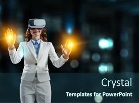 Woman Wearing Virtual Reality Goggles PPT template 66 | CrystalGraphics
