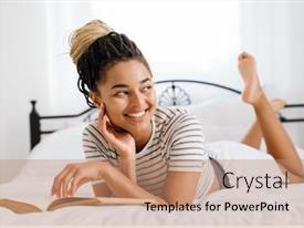 Young Black Woman Reading Book PPT template 38 | CrystalGraphics