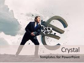 Young Businessman Breaking Stone Euro PPT template 37 | CrystalGraphics