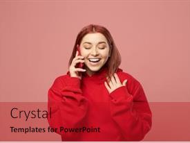 Young Ginger Woman In Red PPT template 61 | CrystalGraphics