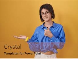 Young Girl Standing Over Yellow PPT template 81 | CrystalGraphics