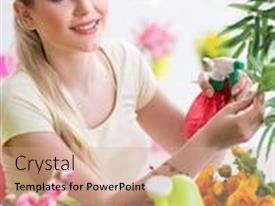 Young Woman Watering Plants PPT template 21 | CrystalGraphics