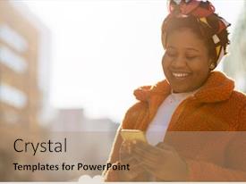 Young Woman With Smartphone PPT template 71 | CrystalGraphics