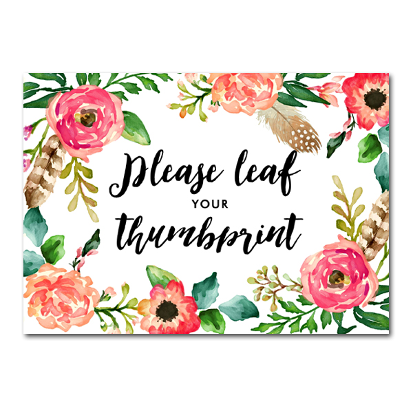 Wedding Sign Watercolor Flowers - Please Leaf Your Thumbprint - Instant ...
