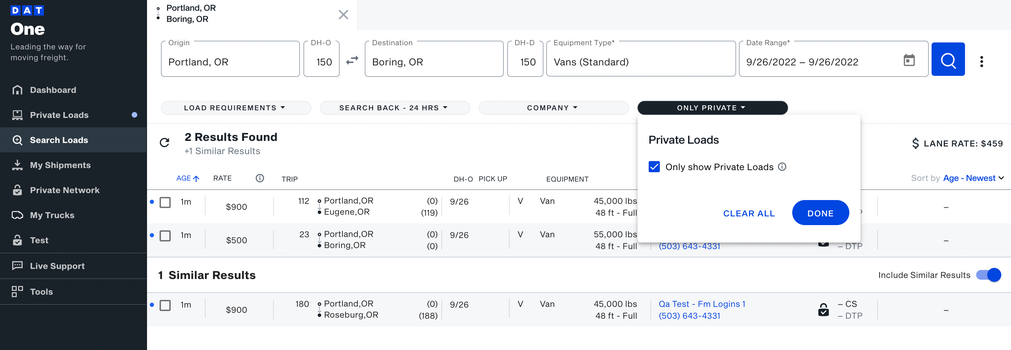 How to see Private Loads in the load search results? | Welcome to DAT ...