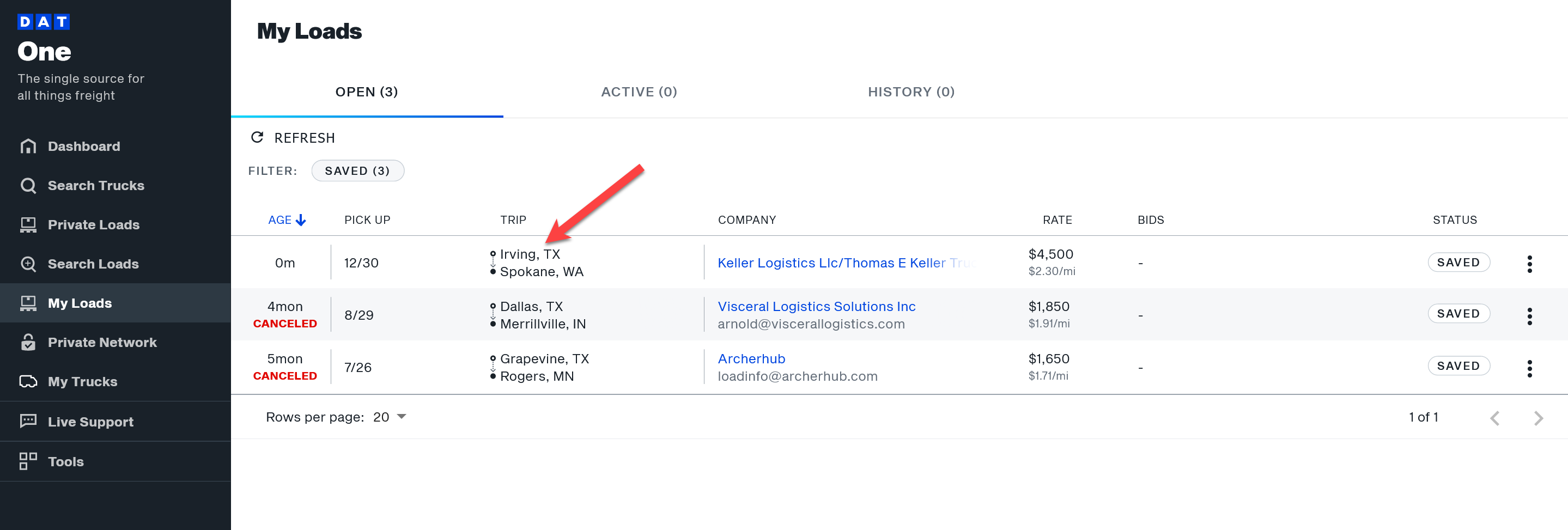 Viewing the details of a load | Welcome to DAT One Help Center