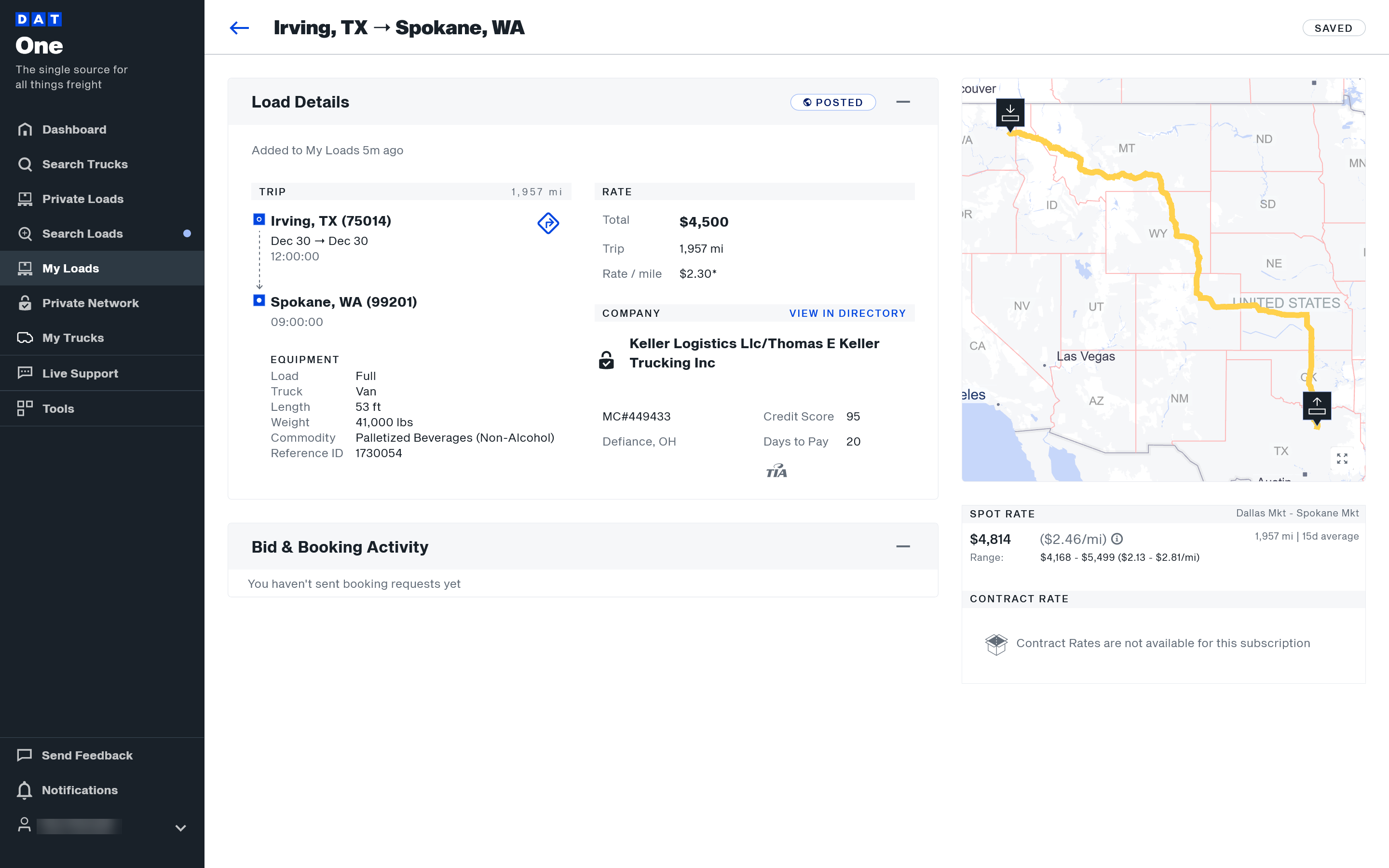 Viewing the details of a load | Welcome to DAT One Help Center