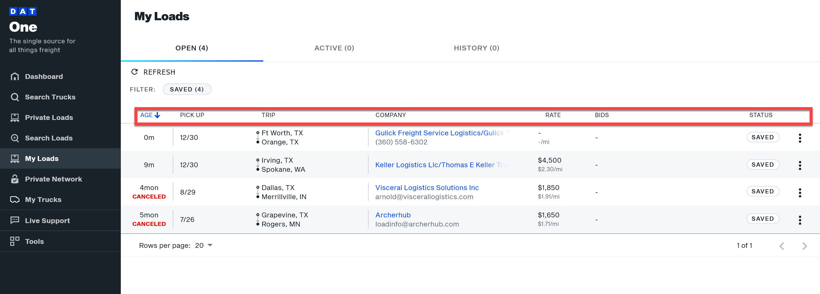 Sort My Loads as a carrier | Welcome to DAT One Help Center