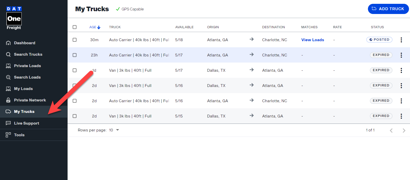 Create a search from your posting | Welcome to DAT One Help Center