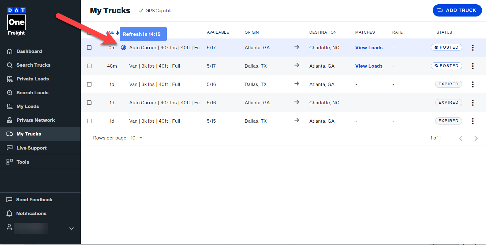 Refresh a truck posting | Welcome to DAT One Help Center